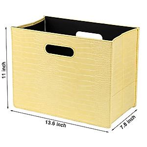 HofferRuffer Magazine Basket Holder, Foldable Magazine Rack, Document File Holder Organizer, File Folder, Newspaper Storage Bin Organizer for Home or Office, Home or Office (Yellow)