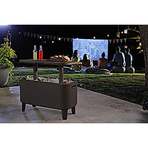 Keter Breeze Bar Outdoor Patio Furniture and Hot Tub Side Table with 17 Gallon Beer and Wine Cooler, Espresso Brown