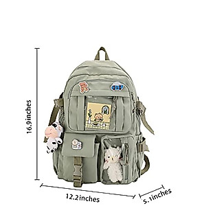 vfdgsaz Kawaii Backpack with Pin and Pendant，Cute Aesthetic Backpack ，Outdoor Sports Leisure Bag for Girls and Boys (green,one size)