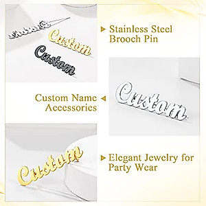 Custom4U Name Brooch Pin Personalized Stainless Steel Customized Name Tag Jewelry for Women