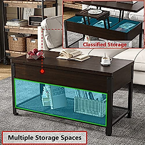 Furniouse Coffee Table Lift Top, 3 in 1 Multi-Function Coffee Table with Hidden Compartment, Coffee Table Converts to Dining Table for Living Room, Home Office, Espresso
