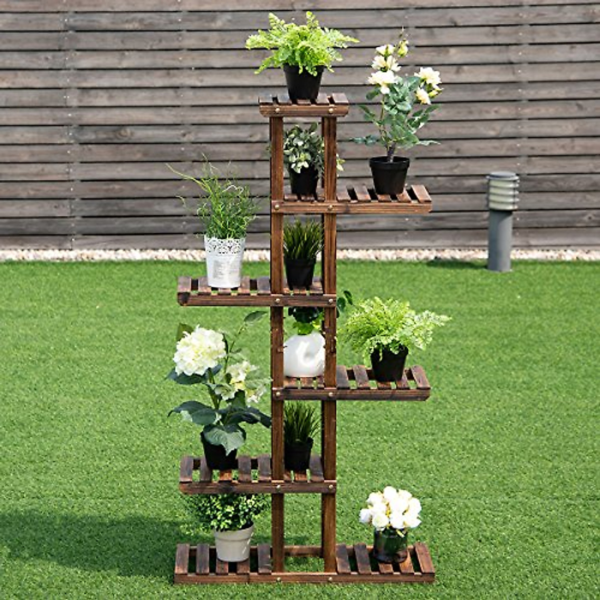HAPPYGRILL Plant Stand Flower Rack Wooden 7 Tier Shelves Bonsai Display Shelf Stand for Indoor Outdoor Yard Garden Patio