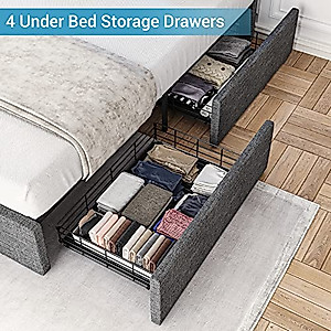 Tiptiper Full Size Bed Frame with LED Headboard, 2 USB Charging Station, Platform Bed Frame with Storage Drawers, No Box Spring Needed, Easy Assembly, Dark Grey