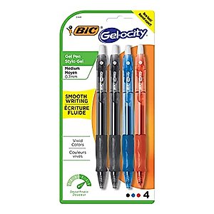 BIC® Gel-ocity Retractable Gel Ink Rollerball Pens, Medium Point, 0.7 mm, Assorted Barrels, Assorted Ink Colors, Pack Of 4