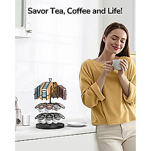 ULG Coffee Pod & Tea Bag Organizer Carousel Stand, K Cup Holder, Organizes 20 K-cups for Keurig and 60 Tea Bags - Coffee Bar Accessory for Kitchen Office, Countertop or Coffee Station Storage, Black
