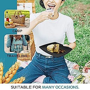 Teivio 24-piece Plastic Wheat Straw Square Dinnerware Set for 6, Unbreakable Dinner Plates, Salad Plates, Snack Bowls, Tumblers 20 oz, Dishwasher Safe, Black