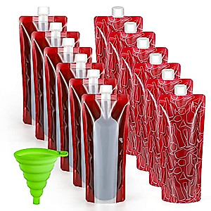 Foldable Wine Bag,Portable Wine Bottle Bag Flask, 12 Pack Collapsible Liquid Leak Proof Flask Holder,Reusable Wine pouch for Gift Travel Camping BBQ Party Beach Hiking Home Kitchen(750ml)
