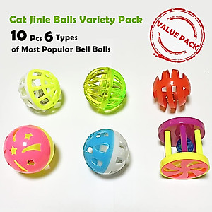 PETFAVORITES Cat Jingle Balls Toys 10Pcs 6 Styles for Indoor Cats - Plastic Lattice Cat Balls with Bells Kitten Rattle Toy, Gift Box and 1.5"