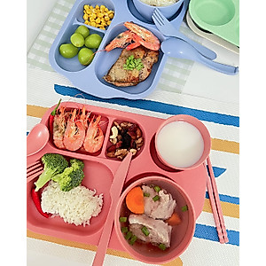 KITLAB Unbreakable Divided Plates, 4 Pack Wheat Straw Tray, Large Fast Food Tray for Toddlers Adults Kids Children, Lightweight Plates, Dishwasher and Microwave Safe