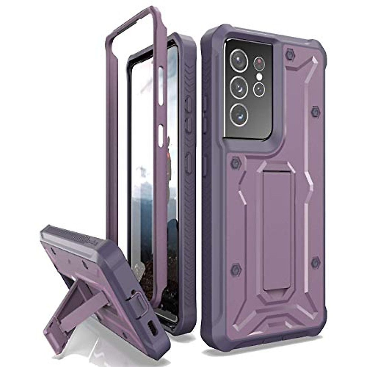 ArmadilloTek Vanguard Compatible with Samsung Galaxy S21 Ultra Case, Military Grade Full-Body Rugged with Built-in Kickstand [Screenless Version] - Purple