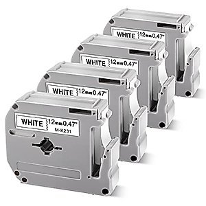 COLORWING M-K231 Replacement for Brother P Touch M Tape M-K231s MK231 M231 for Brother PTouch PT-M95 PT-90 PT-70 PT-65 PT-85 Label Maker Refills, 12mm 0.47inch White, 4-Pack