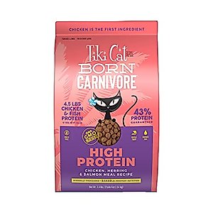 Tiki Cat Born Carnivore High Protein, Chicken, Herring & Salmon Meal, Grain-Free Baked Kibble to Maximize Nutrients, Dry Cat Food, 5.6 lbs. Bag