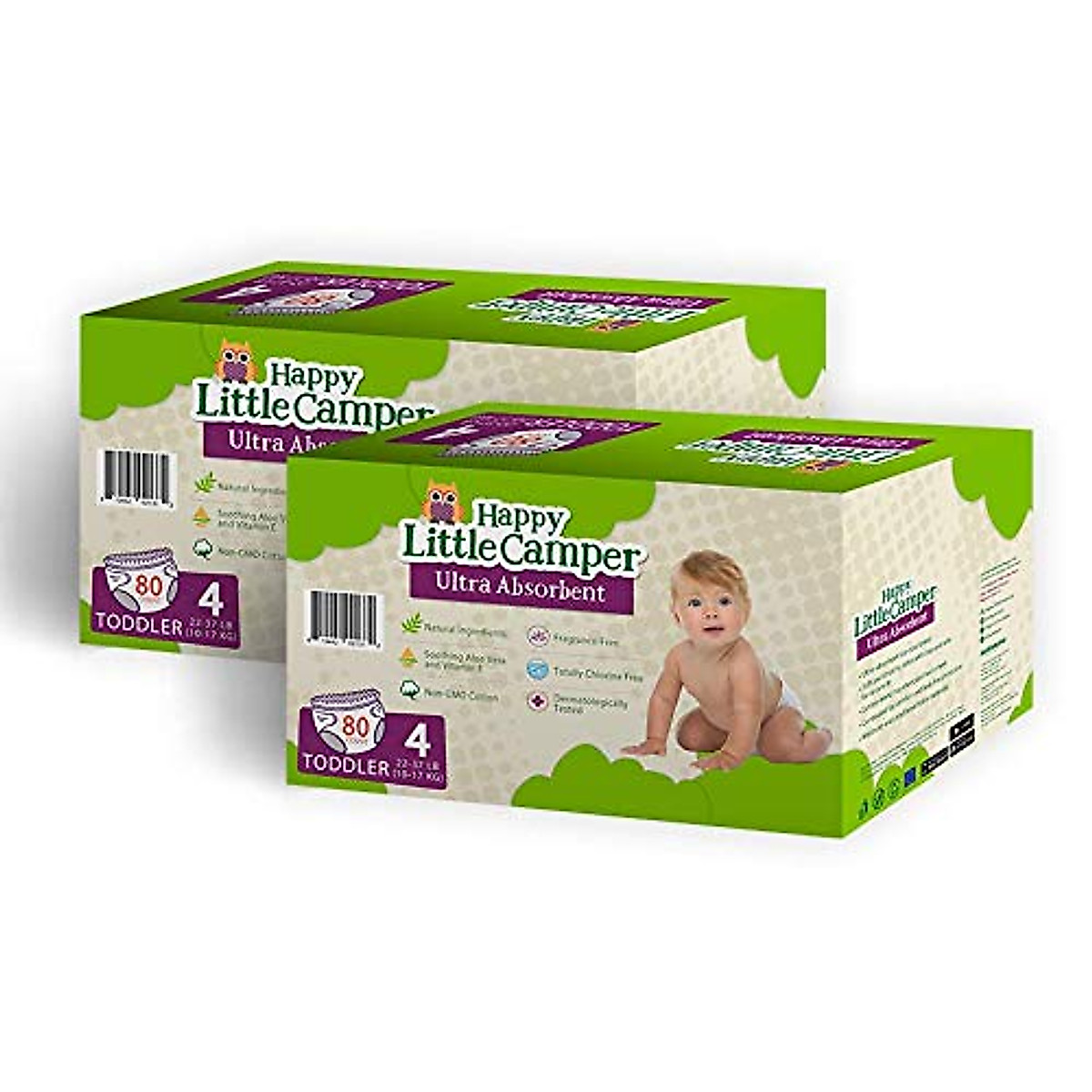 Happy Little Camper Ultra-Absorbent Natural Baby Diapers Size 4 - Hypoallergenic & Chlorine-Free Disposable Diapers Safe for Sensitive Skin - Unscented Toddler Diapers - 160 Count