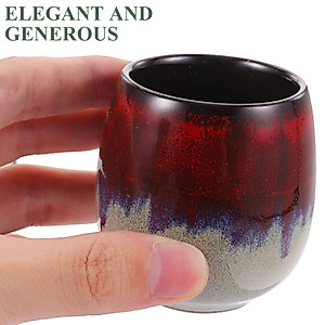 Didiseaon Handleless Ceramic Cup Ceramic Kiln-change Espresso Cup Small Coffee Cup Chinese Kung Fu Tea Cup Vintage Pottery Teacup Tasting Cup 80ml Red Asian Tea Cup