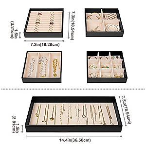 ProCase Jewelry Organizer Jewelry Tray Jewelry Drawer Inserts, Set of 5 Stackable Jewelry Drawer Dividers Container Necklace Display Trays Storage Box for Dresser Earring Rings Bracelet - Black