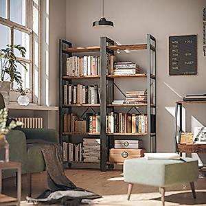 IRONCK Industrial Bookcase, 5-Tier Bookshelf for Living Room, Bedroom, Farm House, Kitchen, Office Decor and Storage