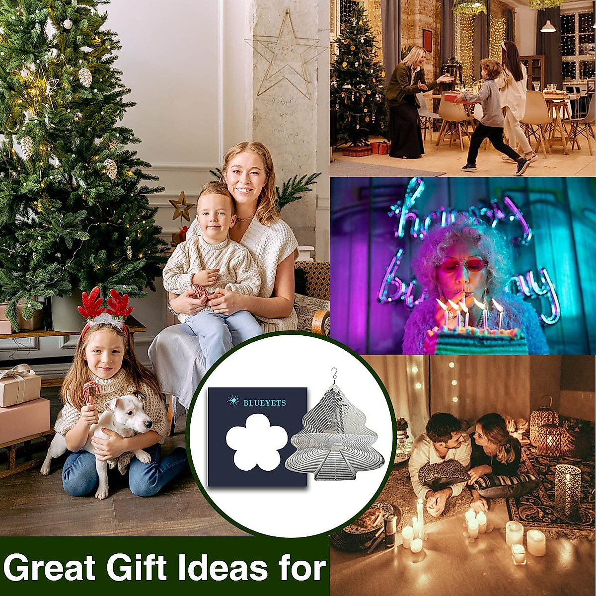 Blueyets Wind Spinner Hanging Outdoor Garden Sculpture & Statues Sun Catcher Reflect Light for Home 3D Metal Crafts Ornaments Decoration Kinetic Art Outside Decor Gift Ideas for Women, Tree Shape