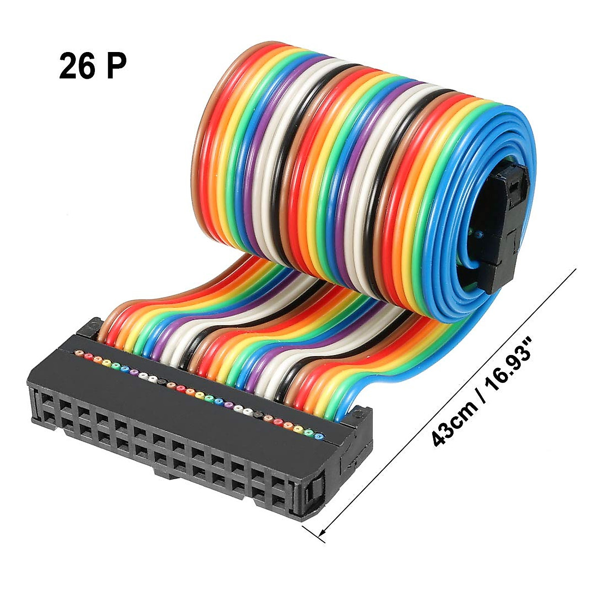 uxcell IDC Rainbow Wire Flat Ribbon Cable 26 Pins 43cm Length 2.54mm Pitch Type-C