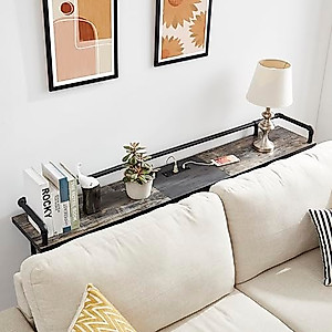 VECELO Narrow Console/Sofa Table with Power Outlet, Long Behind Couch Furniture for Entryway, Hallway, Living Room, Grey Oak