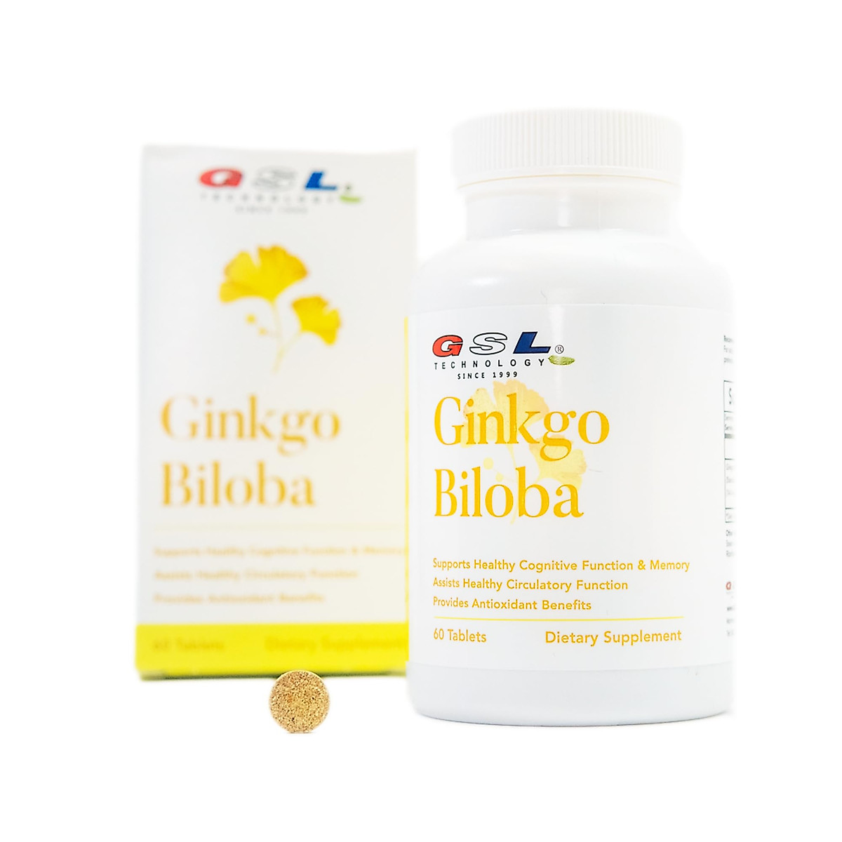 GSL Technology Ginkgo Biloba | 60MG of Ginkgo Biloba 50:1 Extract (Equivalent to 3000MG Per Tablet) | Made in USA (60 Tablets)