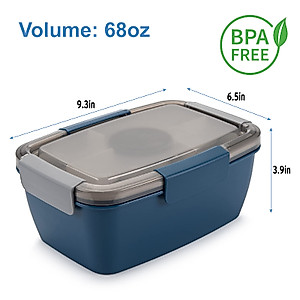 Freshmage Large Salad Lunch Container To Go, 68-oz, Blue-XL, Unisex