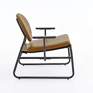 Finca ancha Saucer Accent Chair Office Reception Chair Upholstered Faux Leather Armchair Butacas para Sala Modernas with Metal Frame for Bedroom,Office (Brown+Leather)