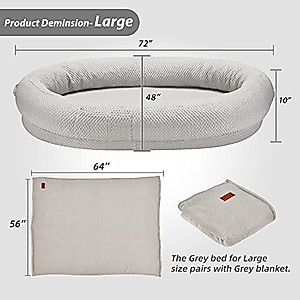 Homguava Large Human Dog Bed 72"x48"x10" Human-Sized Big Dog Bed for Adults&Pets Giant Beanbag Bed with Washable Fur Cover,Blanket and Strap(Light Grey)