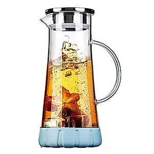 BOQO Glass Water Pitcher,50 Oz Carafe with Lid,Glass Water Jug with Particular Coaster and Brush,Glass Water Jar