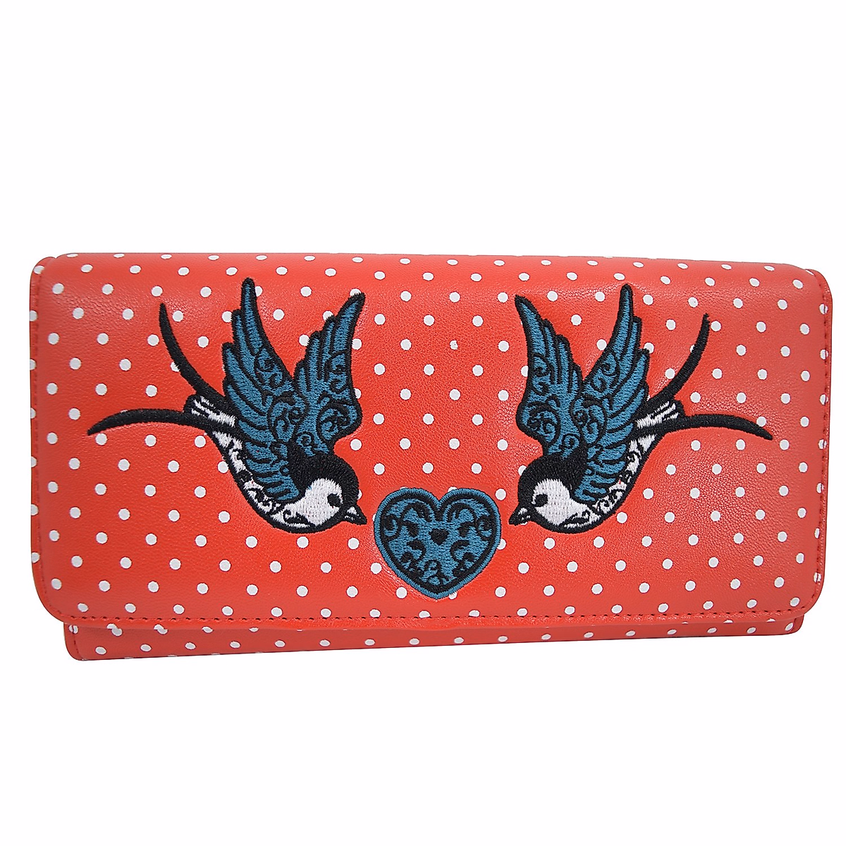 Dancing Days Lolita Swallow Tattoo Girl Polka Dot Embroidery Wallet (Red)