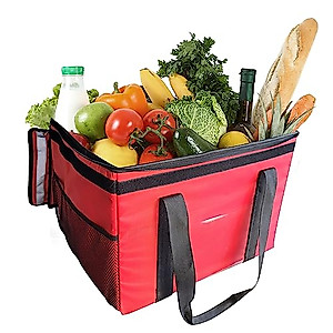 YINFEI Insulated Food Delivery Bag,Upgrade Hook and Loop＆Zipper,Pizza Delivery Bag,Insulated Grocery Bag for Commercial Food Transport,17"x13"x12"(Red)