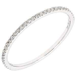 JewelMore 0.08 Carat (ctw) 10K Gold Round White Diamond Ladies Dainty Anniversary Wedding Stackable Ring (White Gold, 7.5)