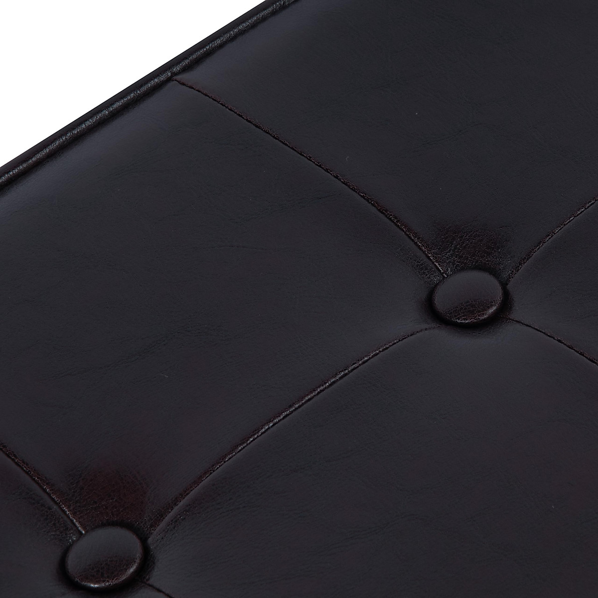 HomePop Leatherette Tufted Square Storage Ottoman with Hinged Lid, Brown