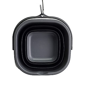 SAMMART 2.6L (0.68 Gallon) Super Mini Sqare Collapsible Plastic Bucket - Foldable Square Tub - Portable Fishing Water Pail - Space Saving Outdoor Waterpot (Grey/Black)