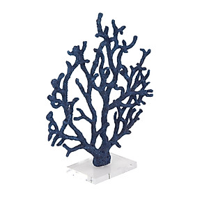 Deco 79 Polystone Coral Decorative Sculpture Textured Porous Home Decor Statue with Acrylic Base, Accent Figurine 14" x 4" x 16", Blue