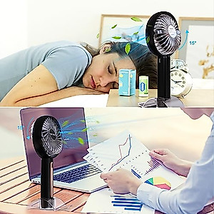 VKUSRA Handheld Fan, Mini Hand Held Fan with Base,Personal Small Battery Operated Portable Hand Fan with 4 Speeds,USB Rechargeable Makeup Desk Fan for Travel Outdoor Office-Black