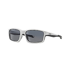 Oakley Men's OO9247 Chainlink Rectangular Sunglasses, Matte White/Grey Polarized, 57 mm