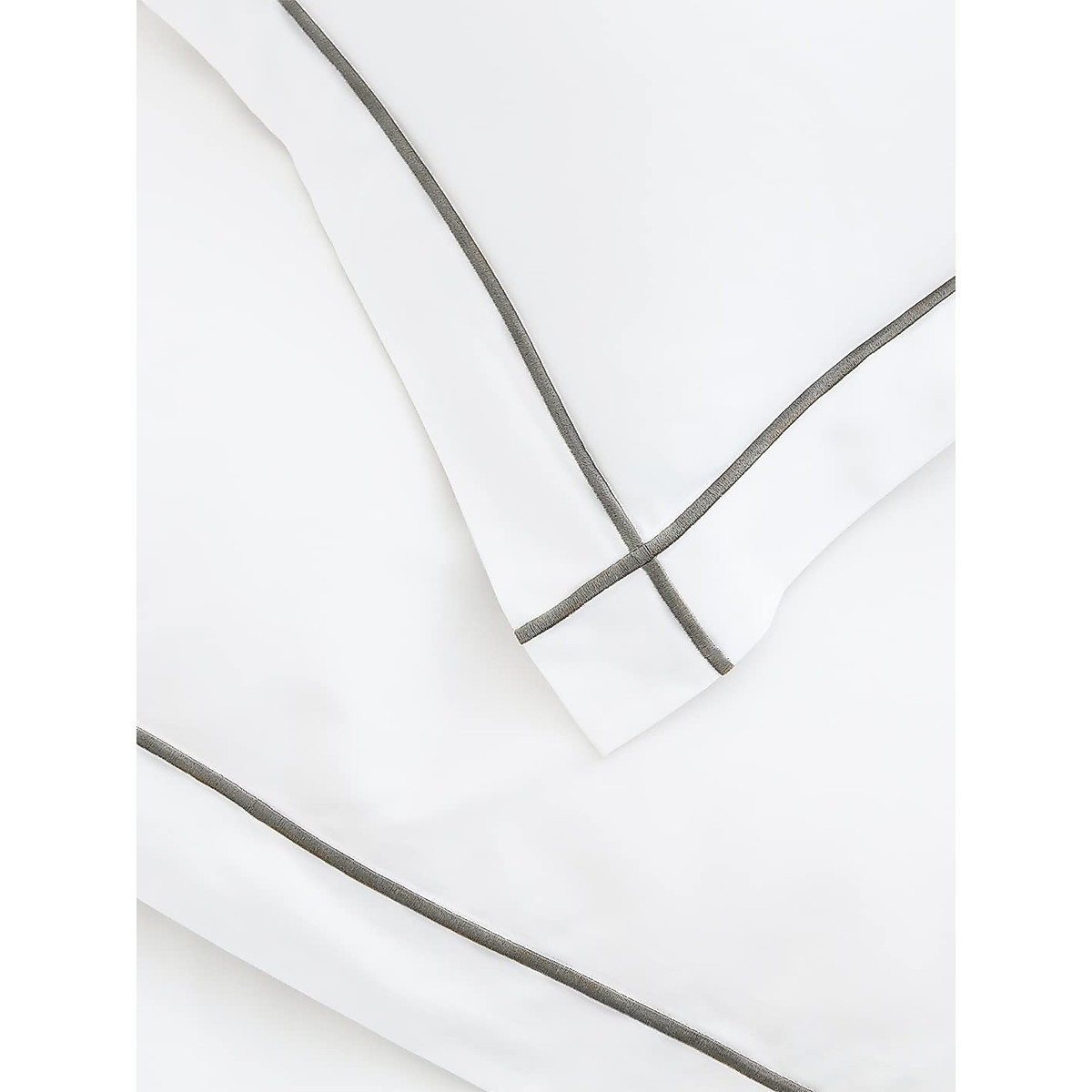 BOLL & BRANCH Signature Embroidered Duvet Set - King/Cal King, White/Stone - Luxury 100% Organic Cotton - 1 Duvet Cover, 2 Shams - Hidden Closures