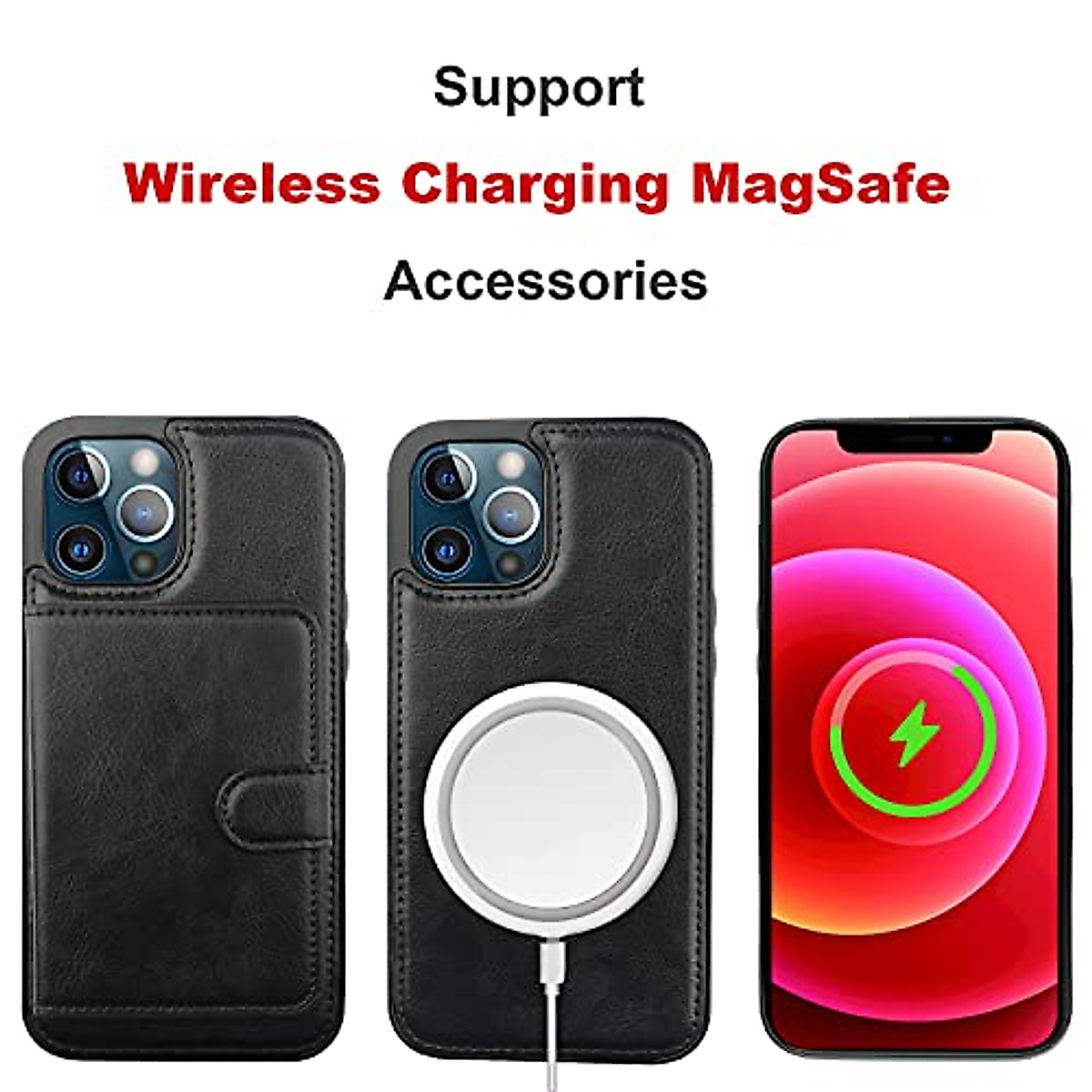 Bocasal Wallet Case for iPhone 12/12 Pro Compatible with MagSafe Magnetic RFID Blocking Detachable Premium PU Leather Flip Case with Card Slots Holder Kickstand Wireless Charging 6.1 Inch (Black)