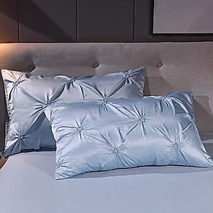Wega Linen 1 Piece Satin Pinch Pleat Blue Duvet Cover Set Oversized King Size Satin Duvet Cover with Zipper Closure & Corner Ties Rich Silk Soft Washable Satin Duvet Covers Set (1 Duvet Cover Only)