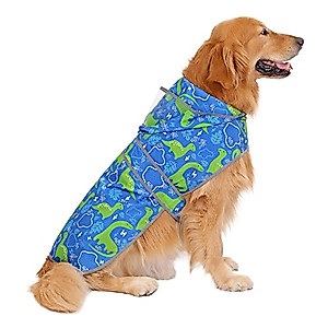 HDE Dog Raincoat with Clear Hood Poncho Rain Jacket for Small Medium Large Dogs Dinosaurs - L