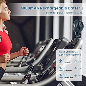 Yorraka Upgraded Stroller Fan Clip On for Baby, Portable Fan with Flexible Tripod, 4000mAh Battery Powered Car Seat Fan with Dual 360°Rotation for Treadmill Crib Travel, Baby Summer Essentials (Black)