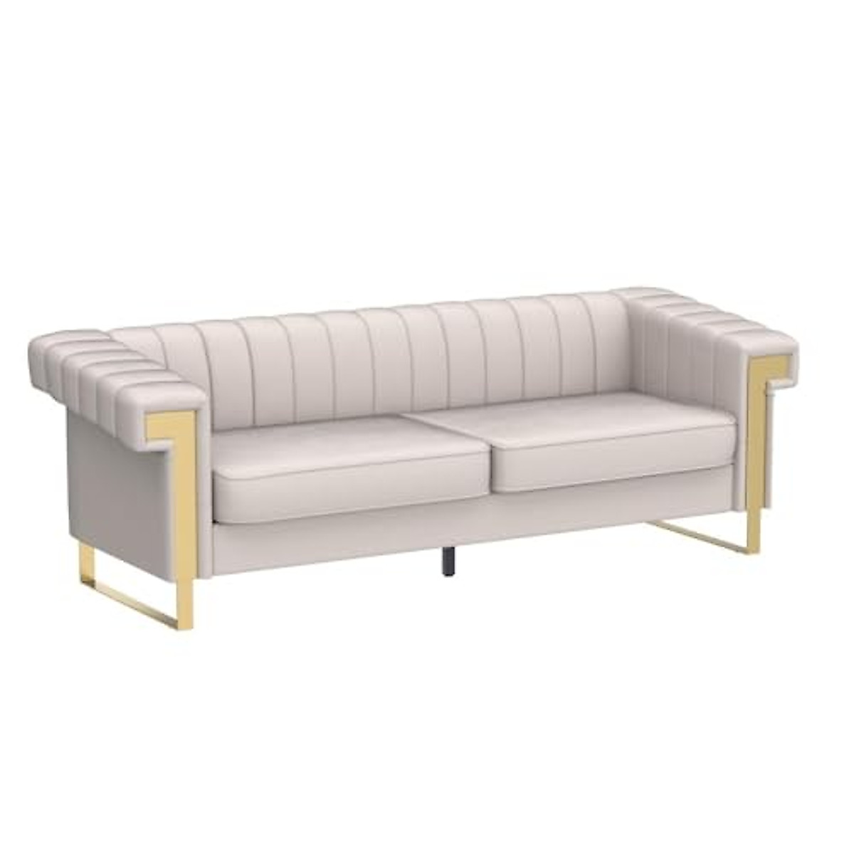 SLEERWAY Beige Velvet Couch Sofa, 84 Wide Mid-Century Modern Love Seat Tufted Chesterfield Velvet Sofa Loveseat Futon with Curved Arm Gold Leg, 3 Seat Large Comfy Couches Sofas for Livingroom (Beige)