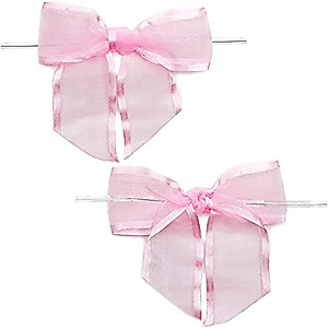 Pink Organza Bow Twist Ties for Favors and Treat Bags (1.5 Inches, 36 Pack)
