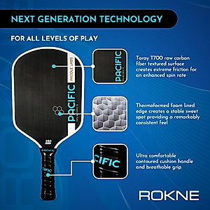 PACIFIC PADDLE LABS Pipeline Force 16 Pickleball Paddle, Raw Carbon Fiber, 16MM, Supra Foam Lined Edge, Reinforced Carbon Sidewall,USAPA Approved, GrindIT Grit Texture, Includes Paddle Cover