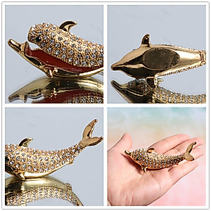 Waltz&F Diamond golden dolphin Hand-Painted Trinket Box Animal Jewelrybox Figurine Collectible Ring Holder