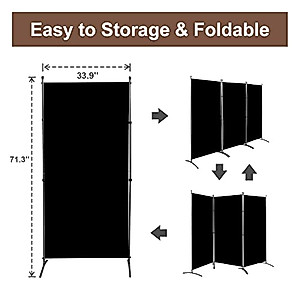 YASRKML 3 Panel Room Divider, Folding Privacy Screen for Home, Dorm, Office, Partition Room Dividers Separators, Freestanding Room Divider Screen Fabric Panel 102x71.3'', Black