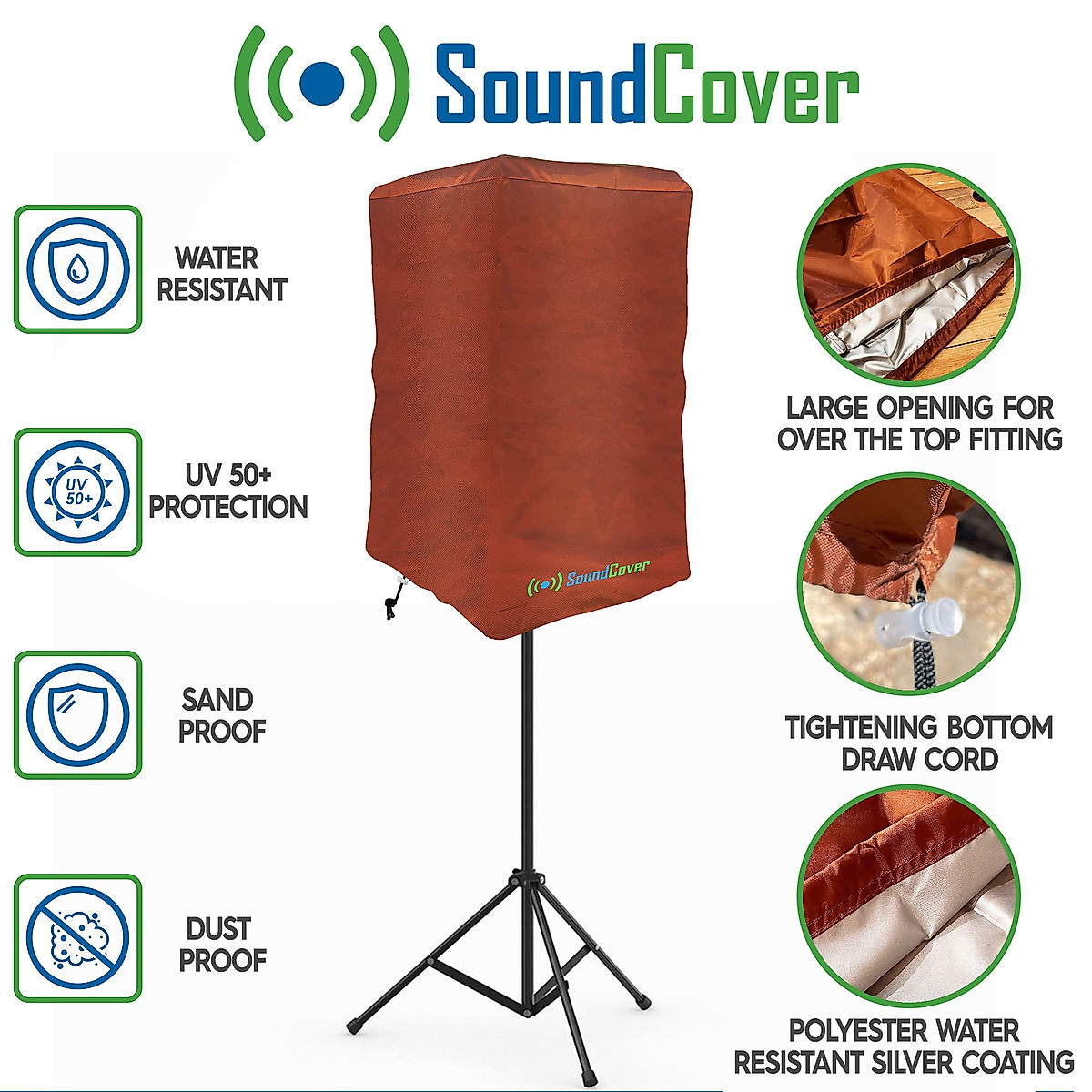 12 Inch PA/DJ Lightweight Powered Speaker Cover Bag in Brown for Stand Mounted Speakers - Over The top fit, Water Resistant (not Waterproof), 50 UV Protection