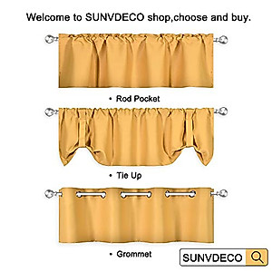 DECOVSUN Mustard Yellow Valance for Kitchen Windows Solid Gold Yellow Blackout Curtain Valance with Grommet for Bedroom Short Straight Drape Valance for Living Room 52X18 1 Panel