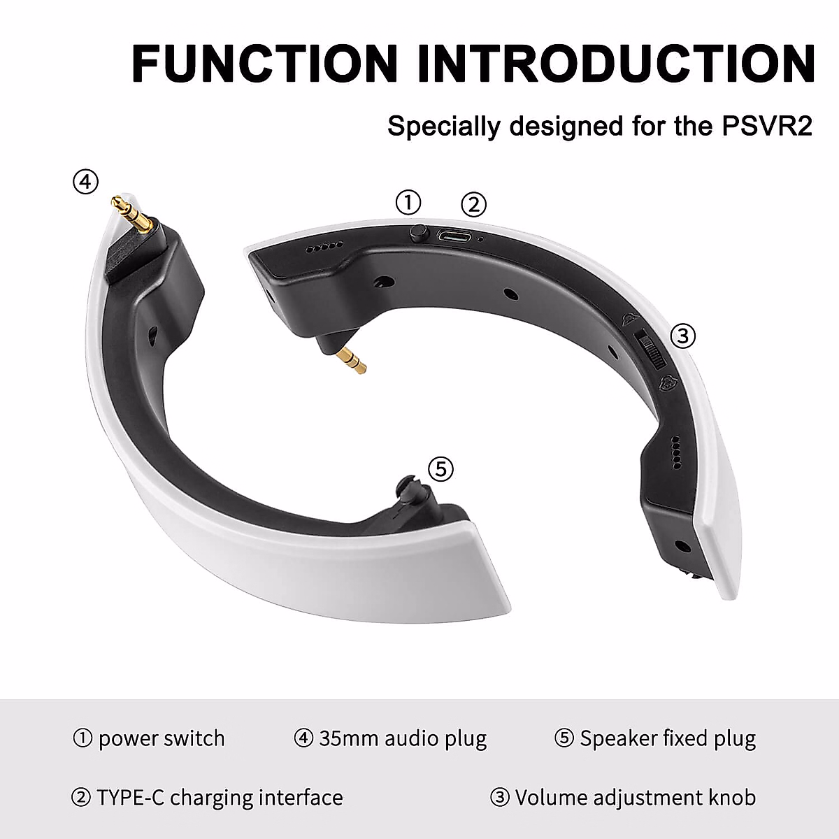 Aukuoy Half Round Helmet Stereo Headphone Replacement Compatible with PSVR2, PSVR2 Accessories Adjustable Design Portable Mini Speaker Connects Directly to PSVR2