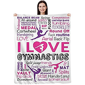 I Love Gymnastics Blankets and Throws,Cool Gymnastics Gifts for Girls Women,Flexibility Sport Fleece Plush Blanket,Ultra Soft Cozy Fuzzy Sofa Flannel Blanket - Hot Purple Pink, 50"x40"